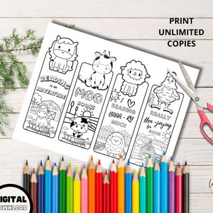 Farm Animals Coloring Bookmarks, Printable Coloring Book Marks, Kids ...