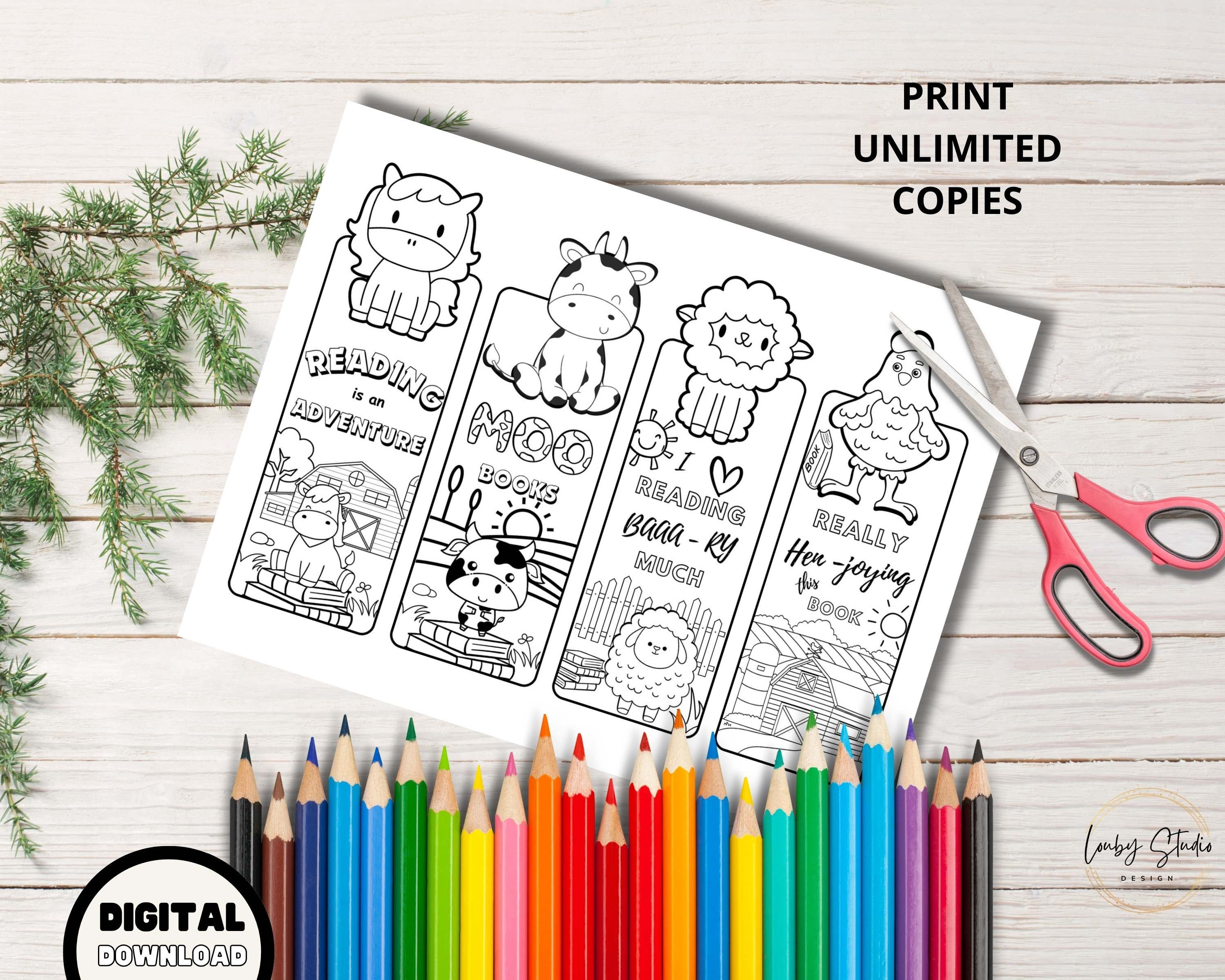 Farm Animals Coloring Bookmarks, Printable Coloring Book Marks, Kids ...