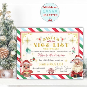 EDITABLE Santa Nice List Certificate Printable Christmas Eve Box Filler ...