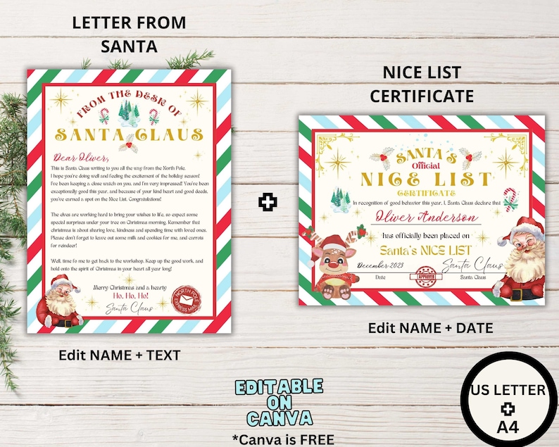 EDITABLE Letter From Santa Printable Nice List Certificate, Christmas ...