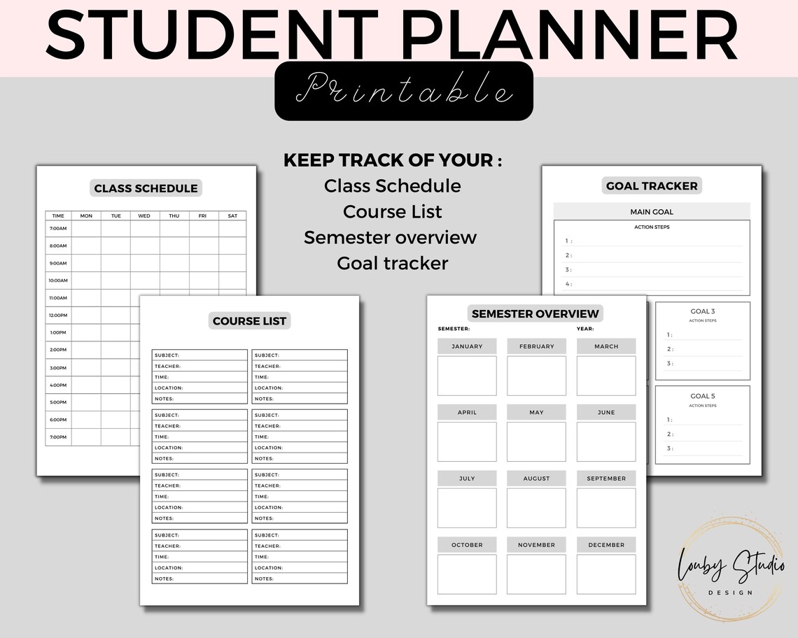 Student Planner Printable Academic Planner Printable College - Etsy