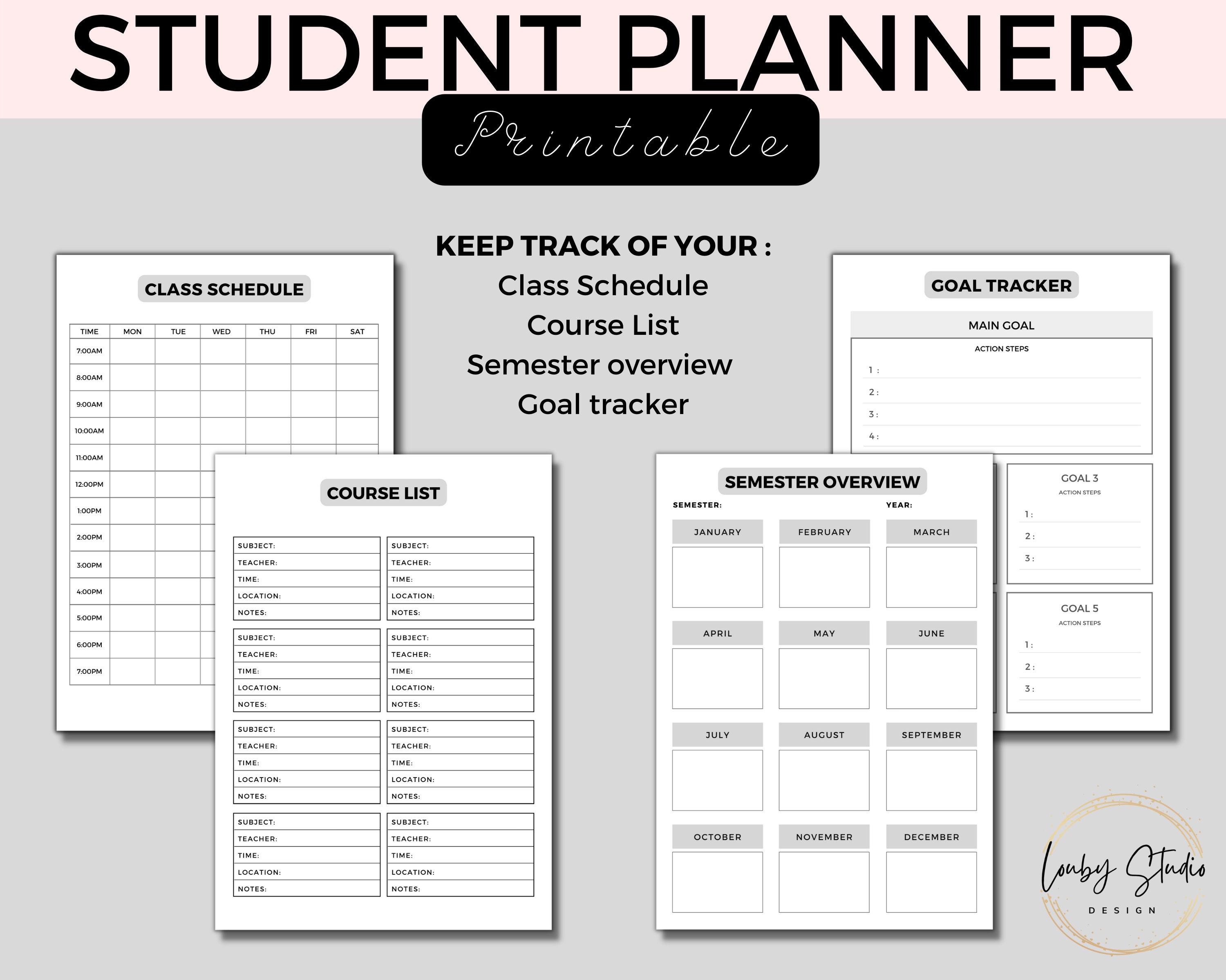 Student Planner Printable, Academic Planner Printable, College Student ...