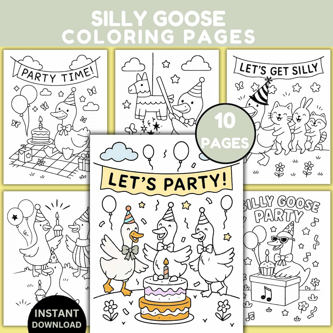 Silly Goose Coloring Pages, Funny Birthday Party Activity Sheets, PDF ...