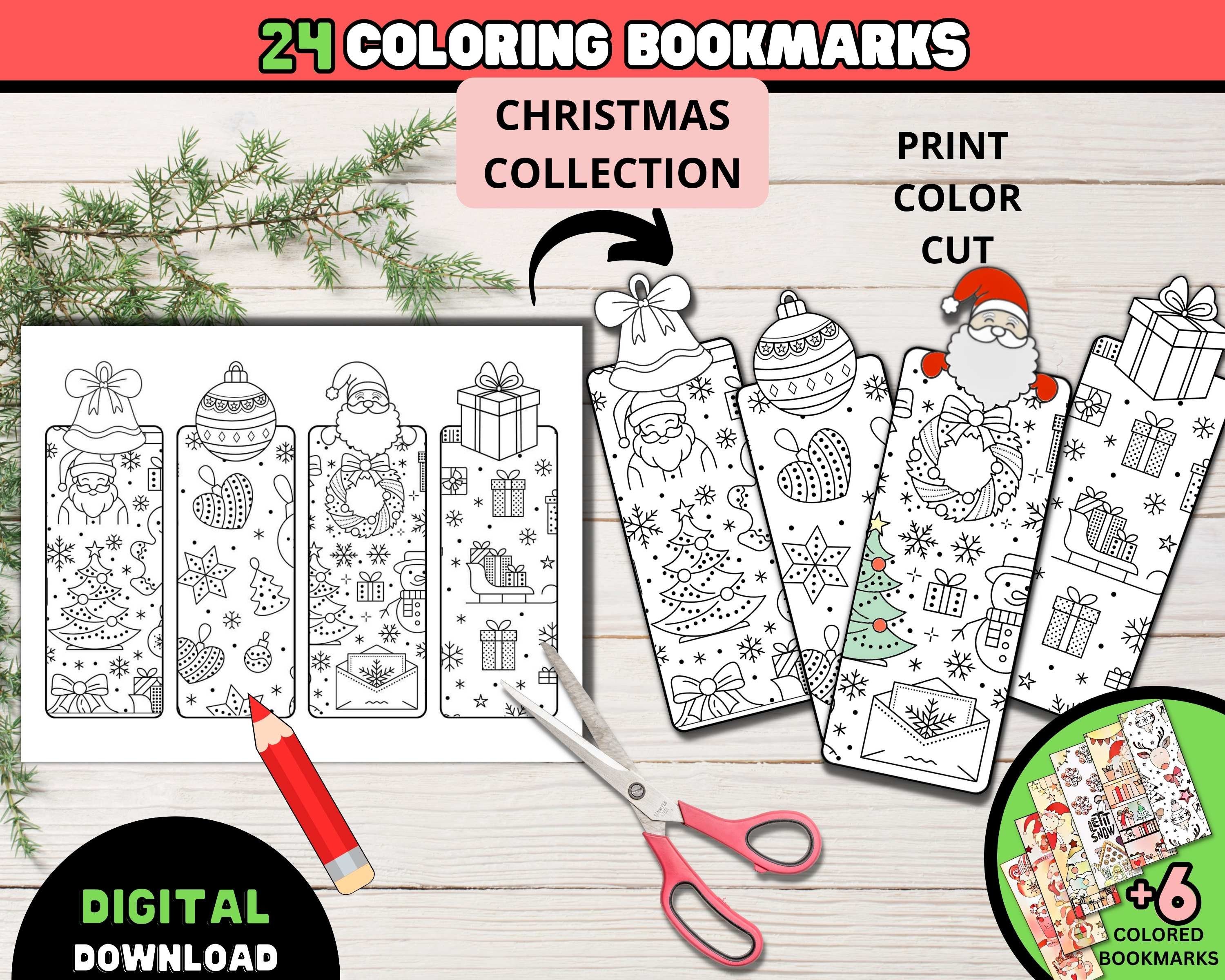 Printable Coloring Bookmarks BUNDLE, Cute Christmas Coloring Bookmarks ...