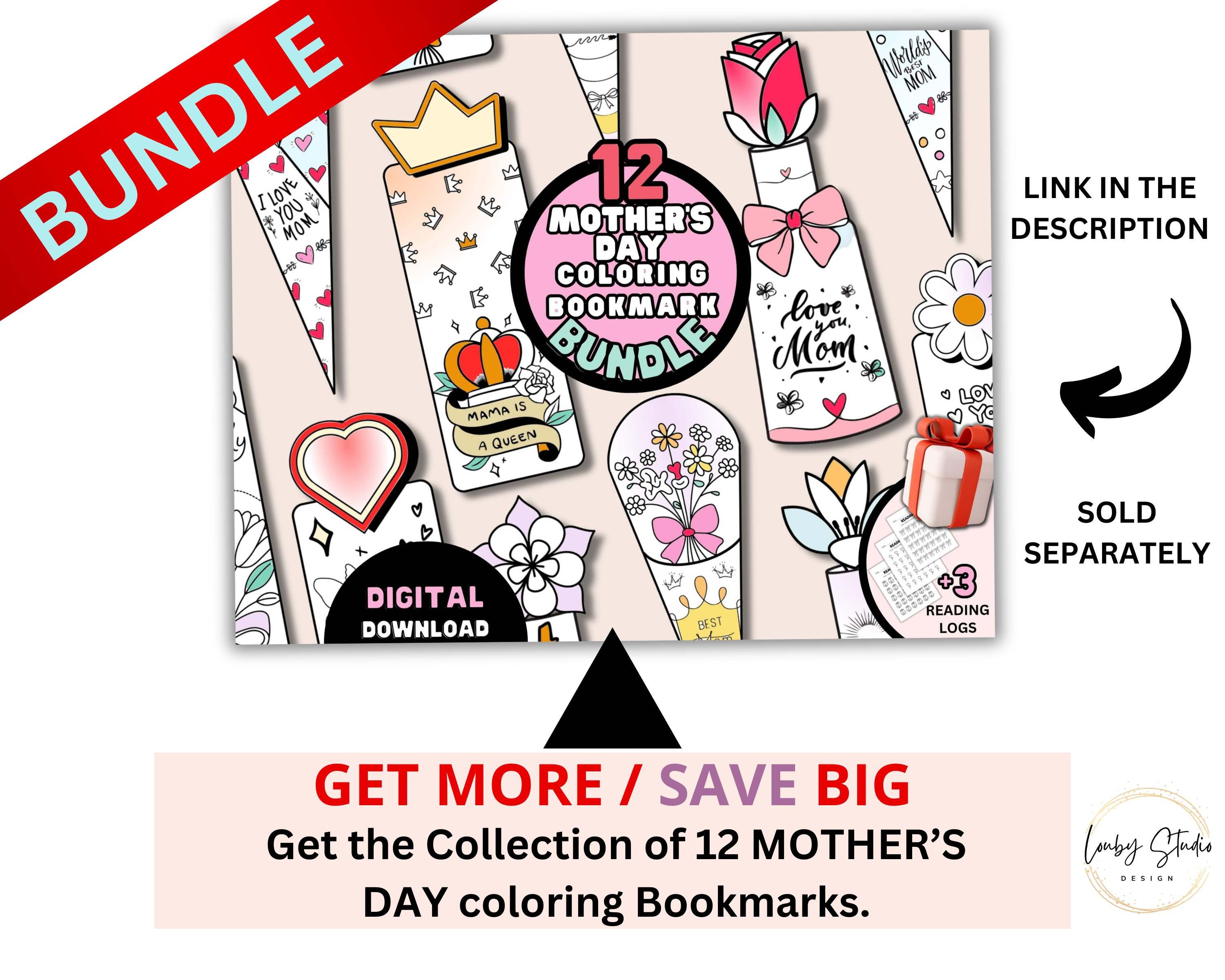 Mothers Day Coloring Bookmarks, Printable Coloring Mothers Day Card ...