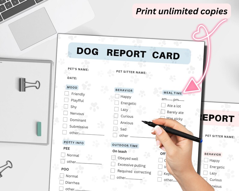 Dog Report Card Template, Printable Pet Sitter Report Form, Dog ...