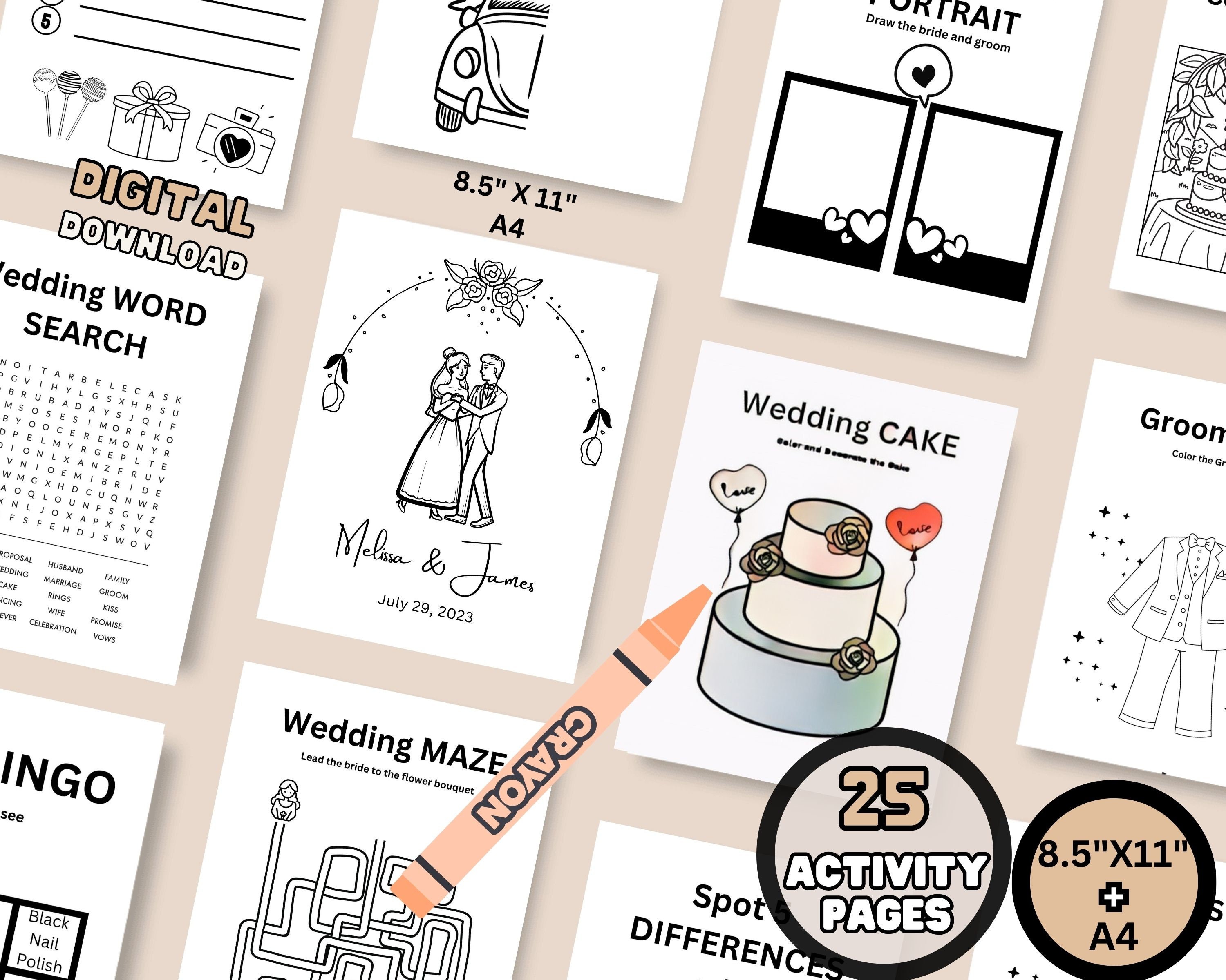 Kids Wedding Activity Book, Printable Wedding Coloring Pages, Children ...