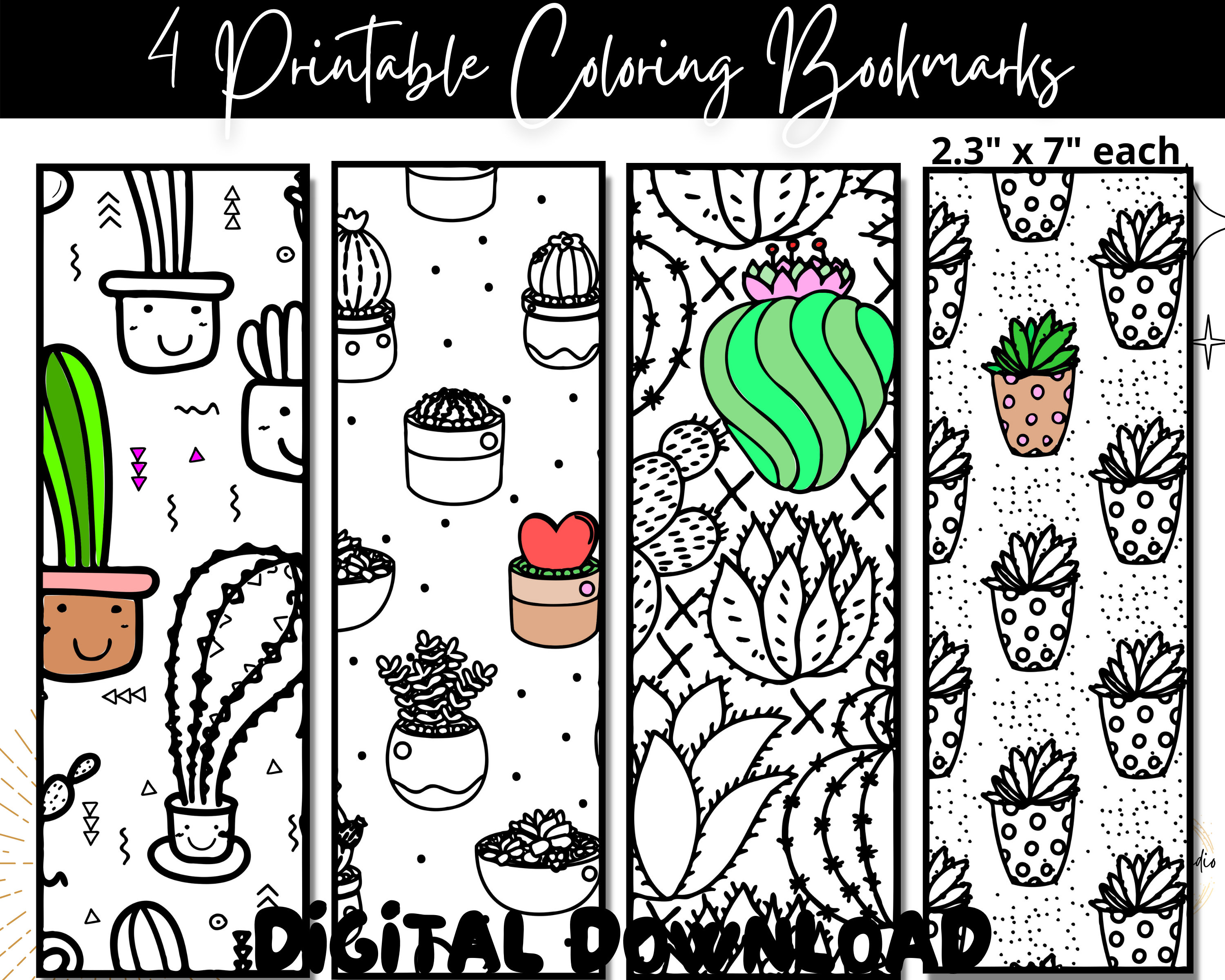 Printable Coloring Bookmarks, Digital Book Marks, Cute Printable Book ...