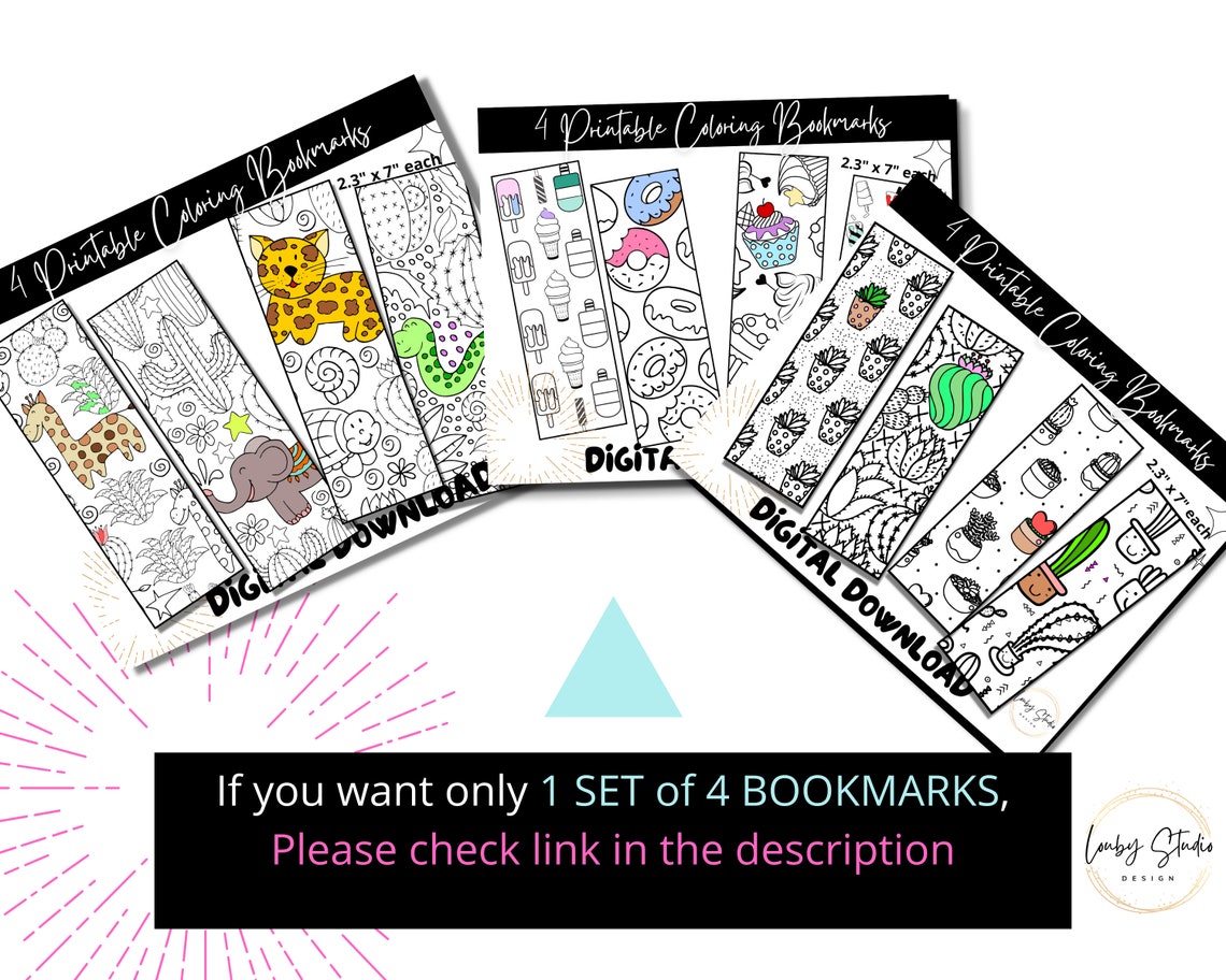 Printable Coloring Bookmarks Cute Digital Bookmark Set - Etsy Australia