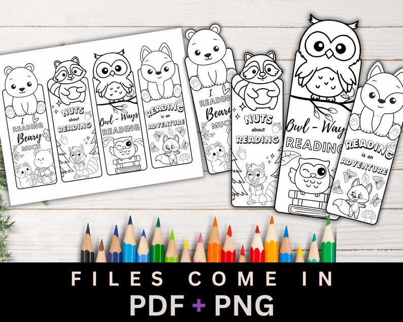 Printable Coloring Bookmarks BUNDLE, Cute Animals Book Marks, Birthday ...