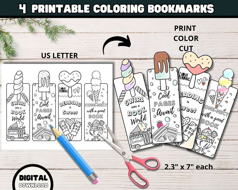Printable Coloring Bookmarks, Ice Cream Coloring Book Marks, Kids ...