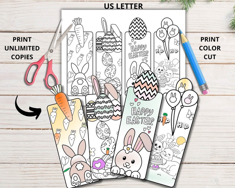 Easter Coloring Bookmarks BUNDLE, Printable Easter Eggs Coloring Pages ...