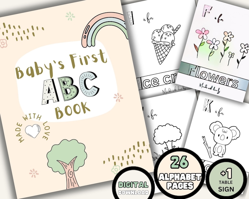 Baby Alphabet Book, Printable Baby Shower Abc Book, Animal Alphabet ...