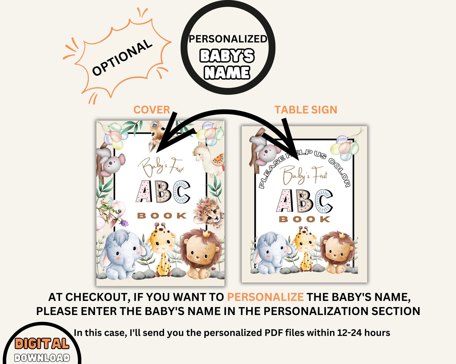 Baby Alphabet Book, Printable Baby Shower Abc Book, Animal Alphabet ...