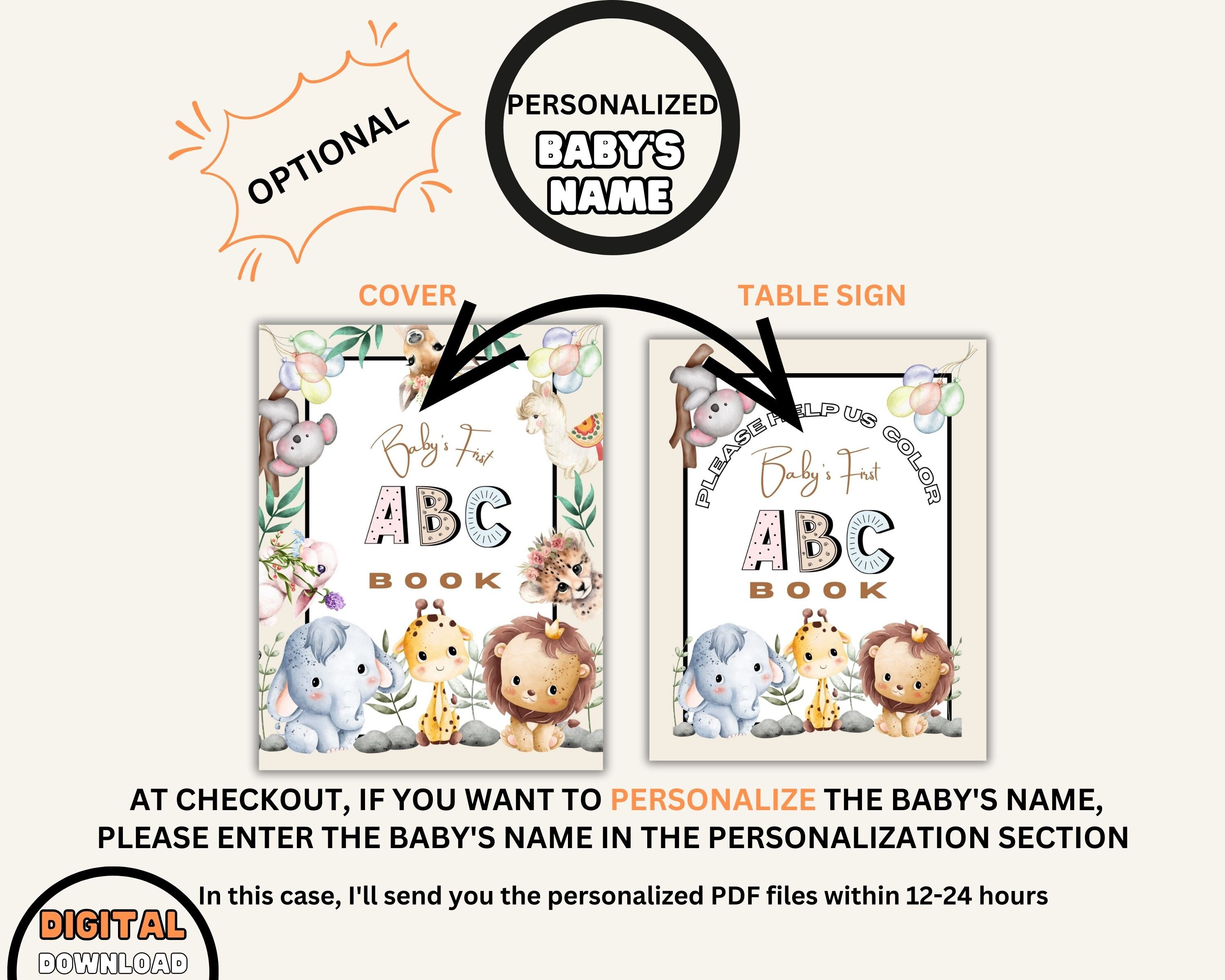 Baby Alphabet Book, Printable Baby Shower Abc Book, Animal Alphabet ...