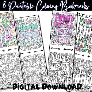 Printable Motivational Coloring Bookmark Pages, Digital Book Marks ...