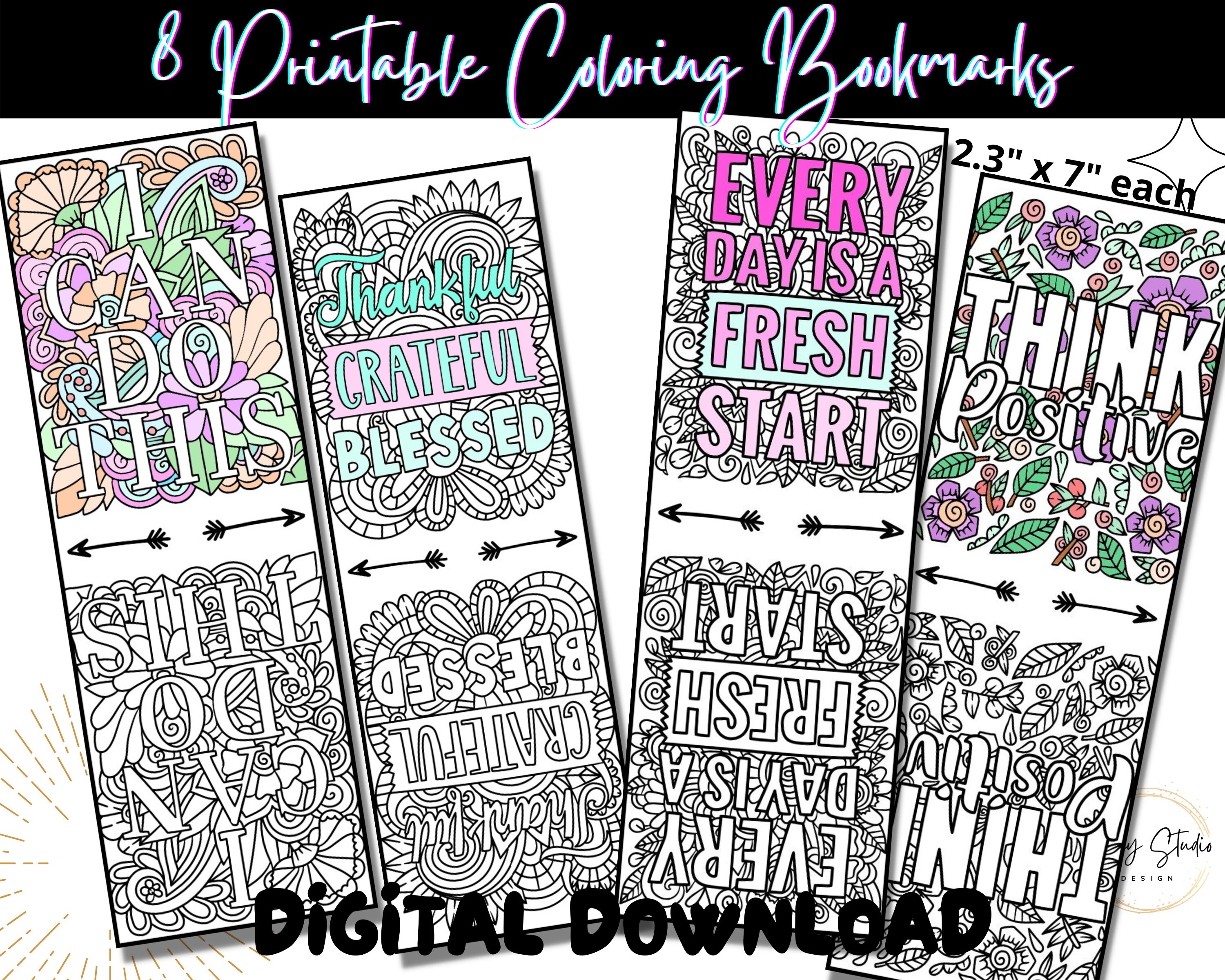 Printable Motivational Coloring Bookmark Pages, Digital Book Marks ...