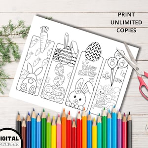 Easter Eggs Coloring Bookmarks, Printable Easter Bunny Coloring Book ...