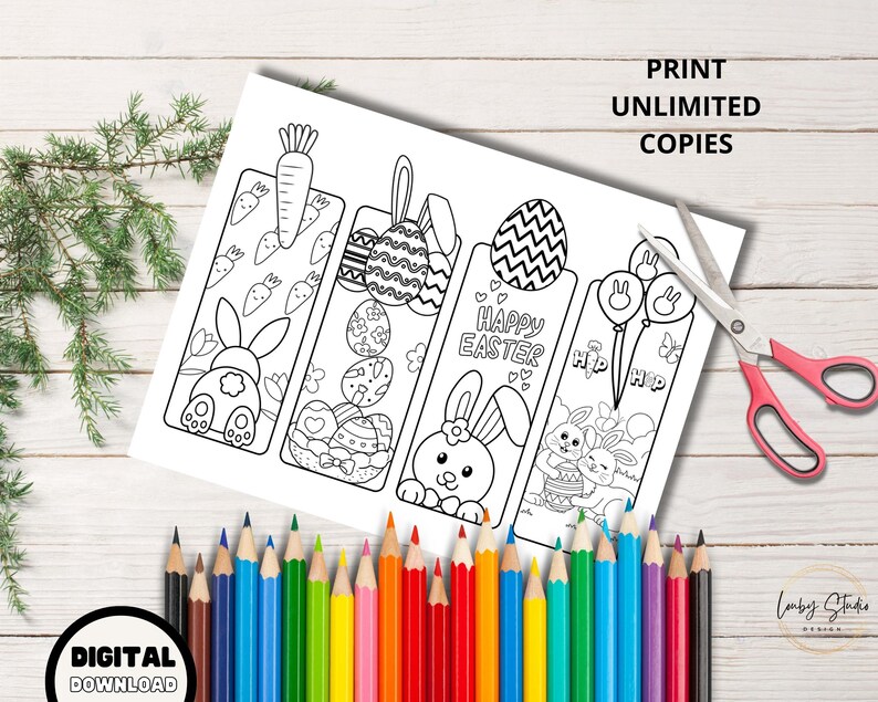 Easter Eggs Coloring Bookmarks, Printable Easter Bunny Coloring Book ...