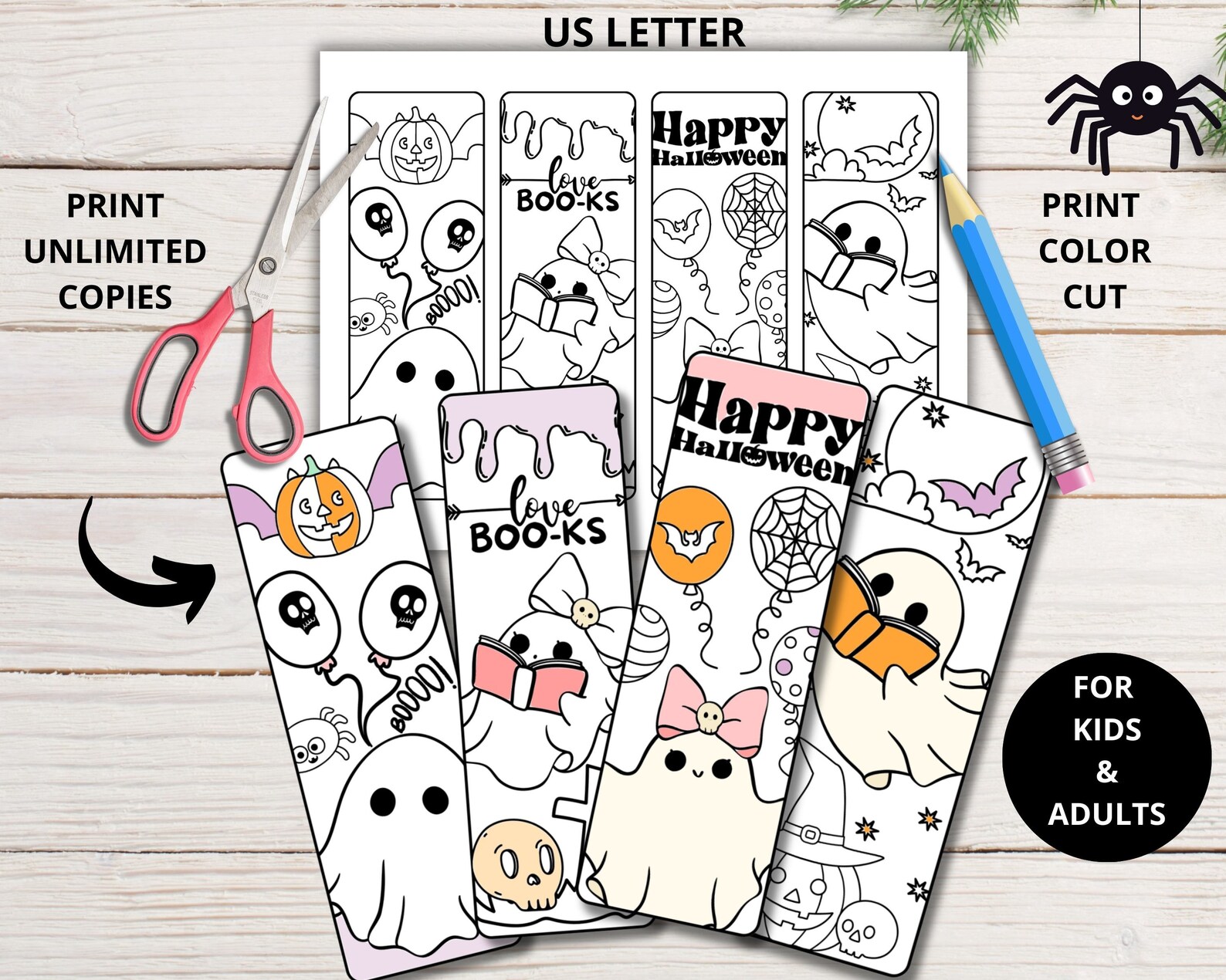 Printable Halloween Coloring Bookmarks, Boo Basket Halloween Spooky ...