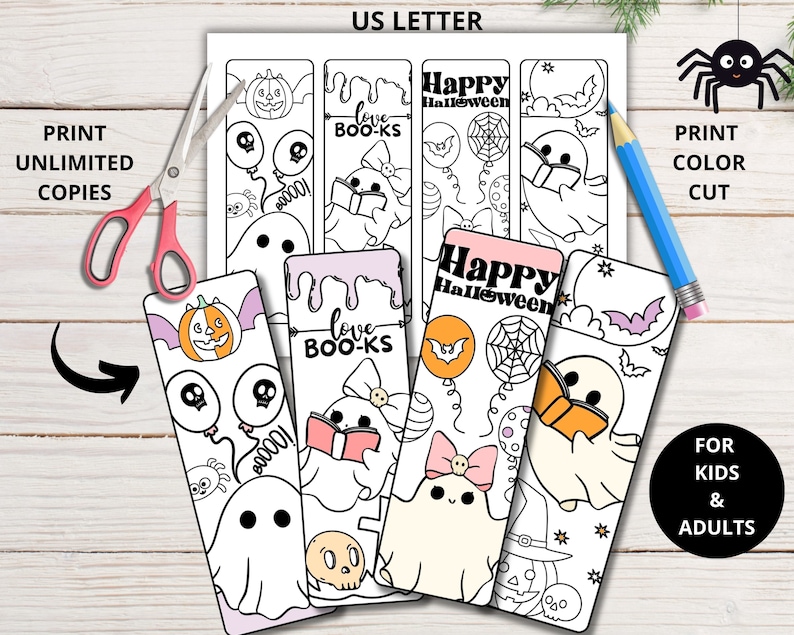 Printable Halloween Coloring Bookmarks, Boo Basket Halloween Spooky ...