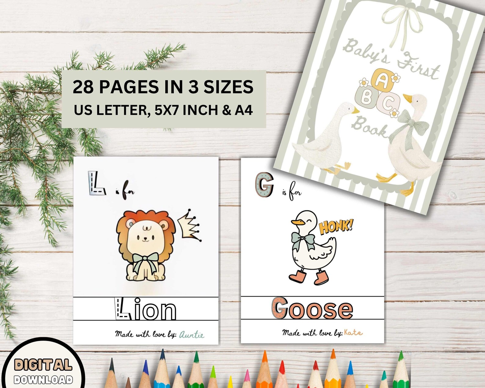 Silly Goose Baby Shower Coloring ABC Book, Alphabet Guest Book Unique ...