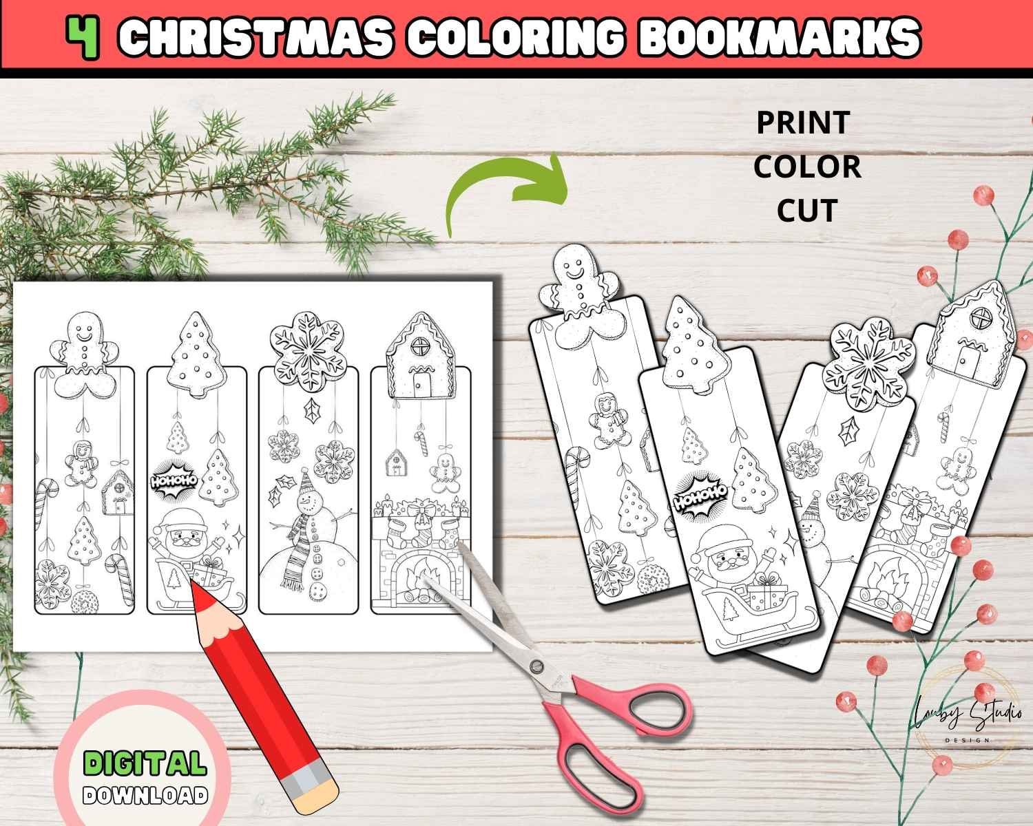Printable Christmas Coloring Bookmarks, Kids Christmas Activity ...
