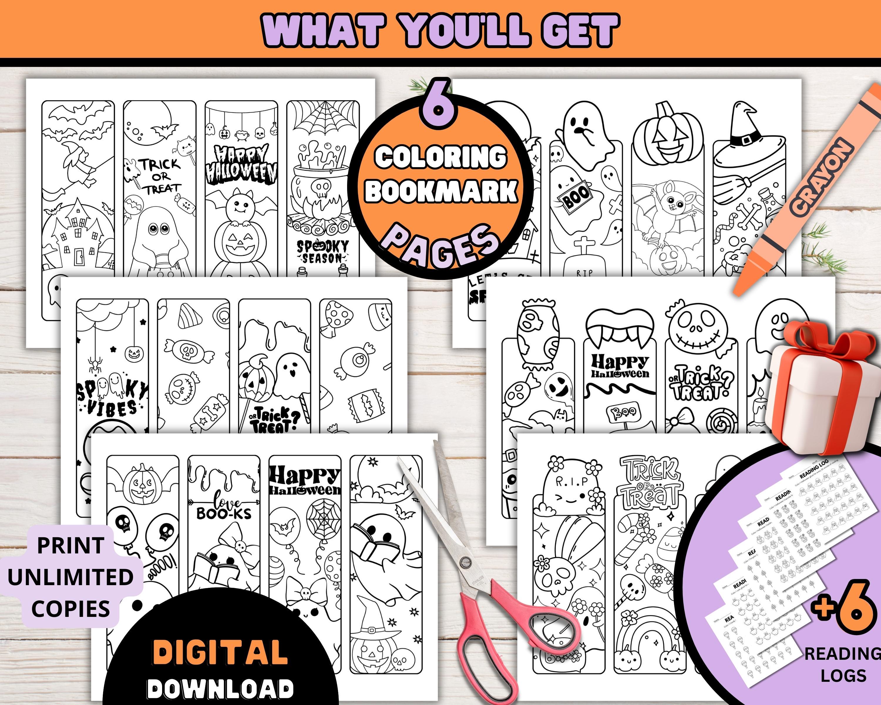 Cozy Halloween Coloring Bookmarks, 24 Spooky Cute Ghost & Creepy ...