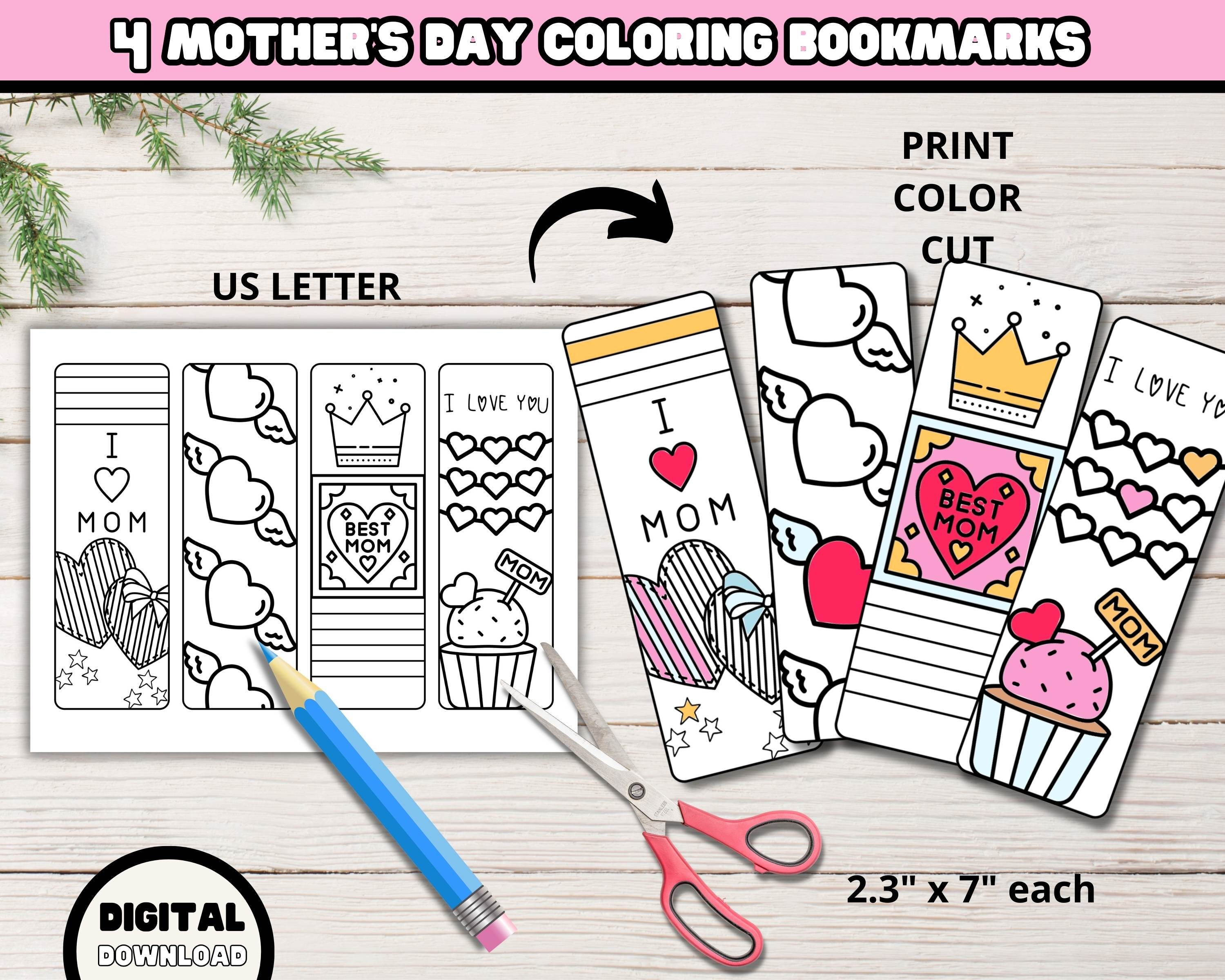 Mothers Day Coloring Page Bookmarks, Happy Mothers Day Coloring Card ...
