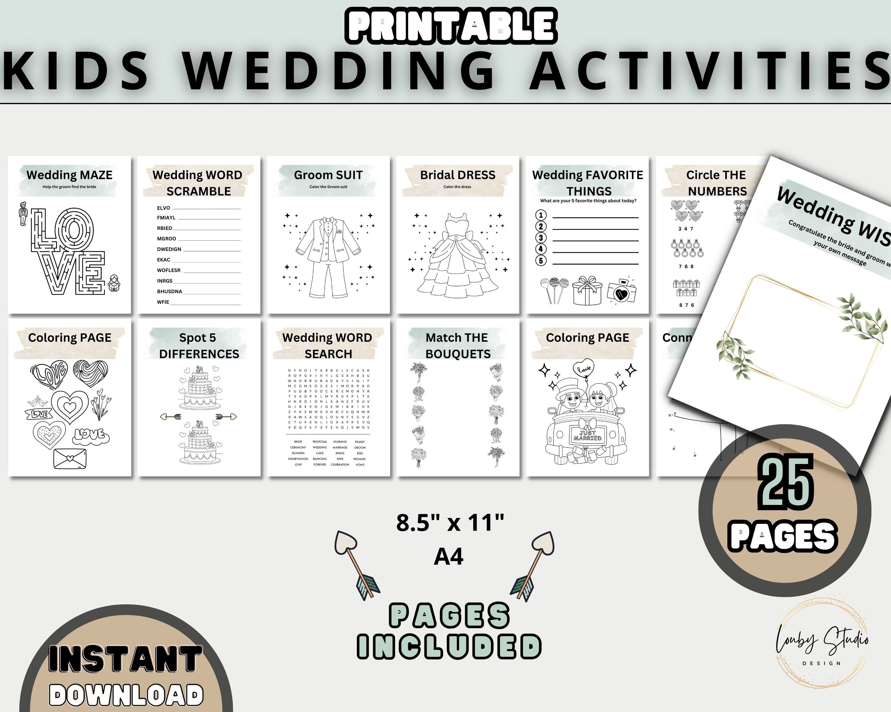 Kids Wedding Activity Book, Printable Wedding Coloring Book Pages ...