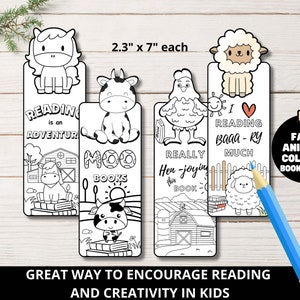 Farm Animals Coloring Bookmarks, Printable Coloring Book Marks, Kids ...