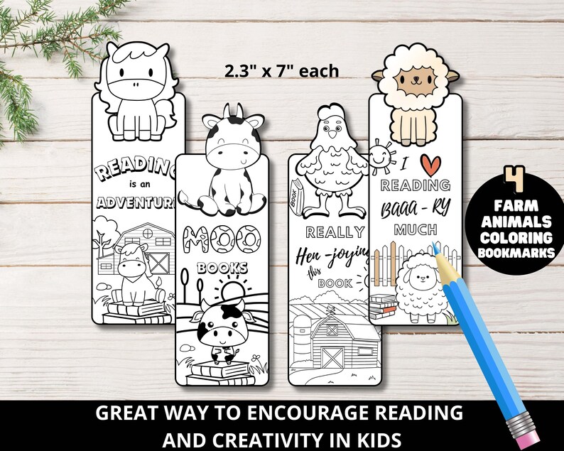 Farm Animals Coloring Bookmarks, Printable Coloring Book Marks, Kids ...