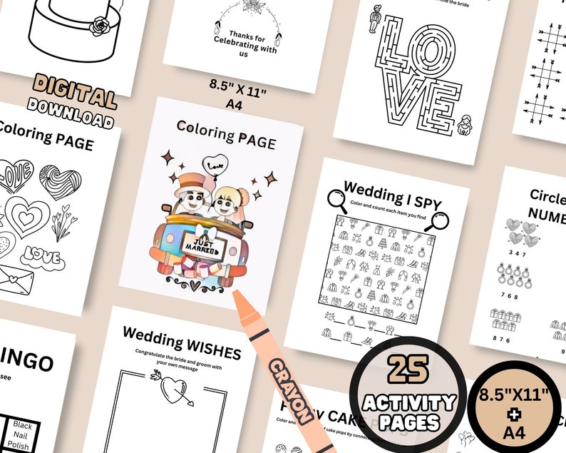 Kids Wedding Activity Book, Printable Wedding Coloring Pages, Children ...