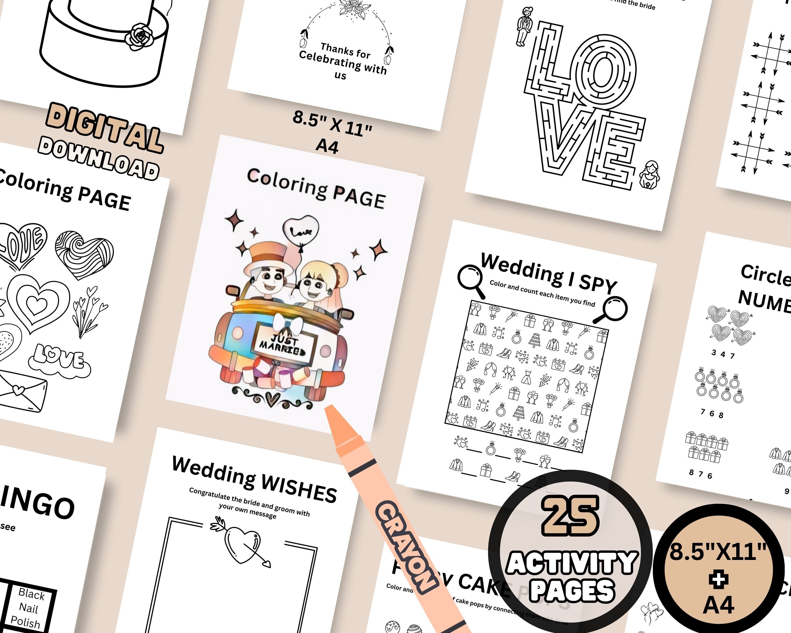 Kids Wedding Activity Book, Printable Wedding Coloring Pages, Children ...
