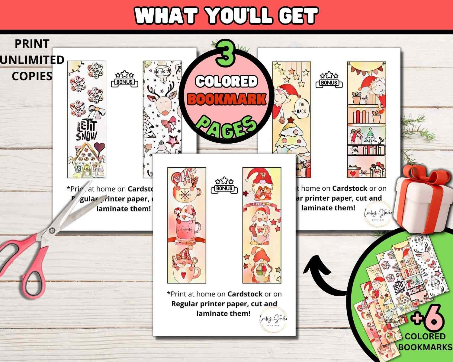 Printable Christmas Bookmarks BUNDLE, Kids Christmas Gnome Coloring ...