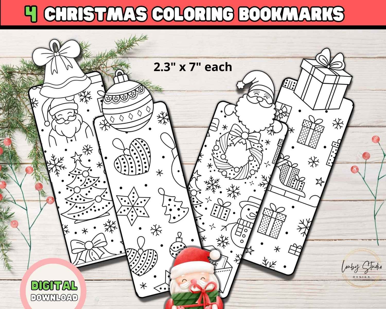 Printable Christmas Coloring Bookmarks, Kids Christmas Activity ...