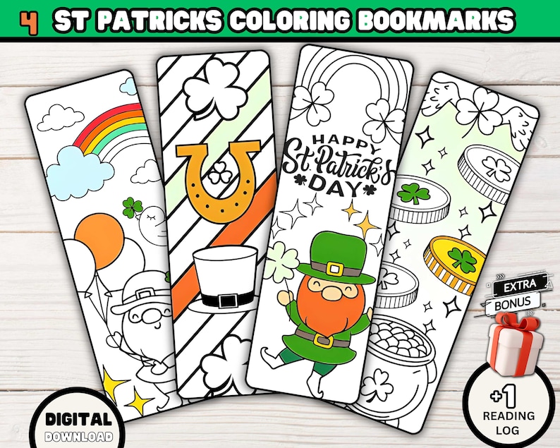 St Patricks Day Coloring Bookmarks: Shamrock Leprechaun Designs ...