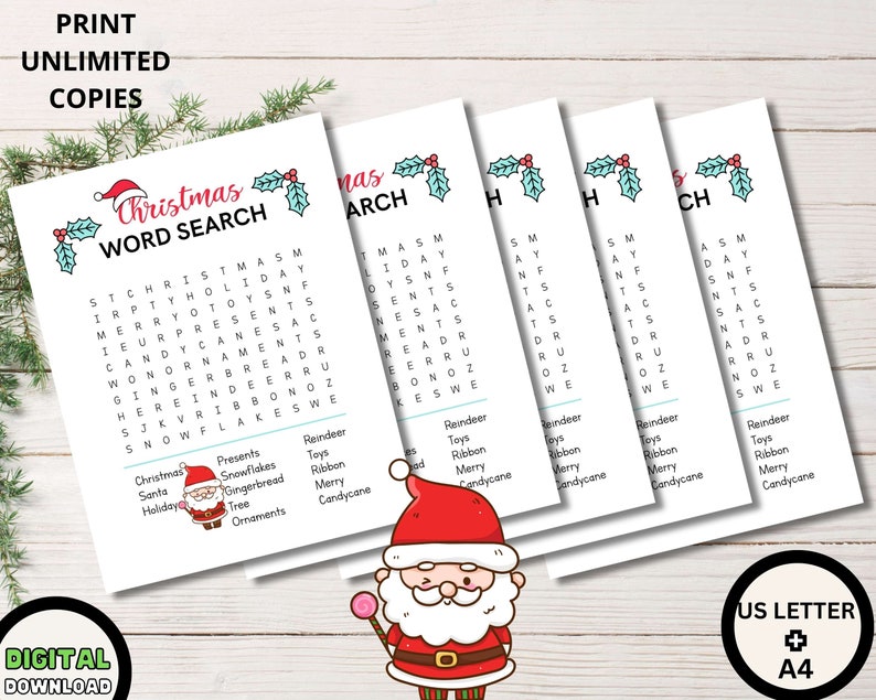 Christmas Word Search Printable Kids Christmas Word Games Activities ...