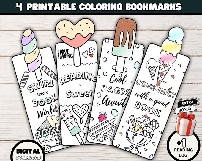 Ice Cream Coloring Bookmarks, Set of 4, Printable Kids Activity ...