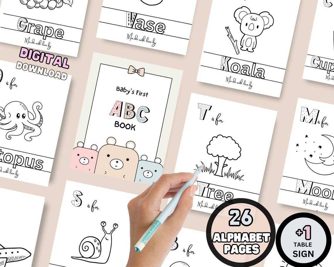 Baby Alphabet Book Printable Baby Shower Abc Book Animal - Etsy