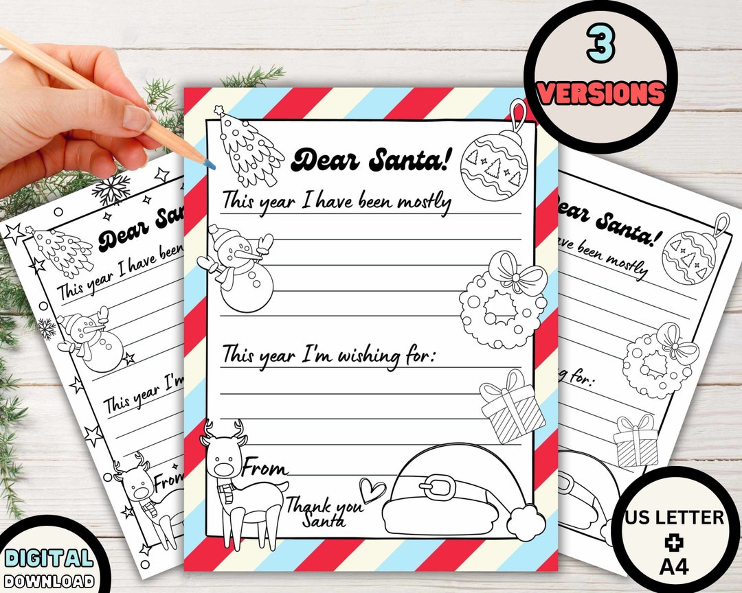 Letters to Santa Coloring Pages, Printable Dear Santa Letter, Christmas ...