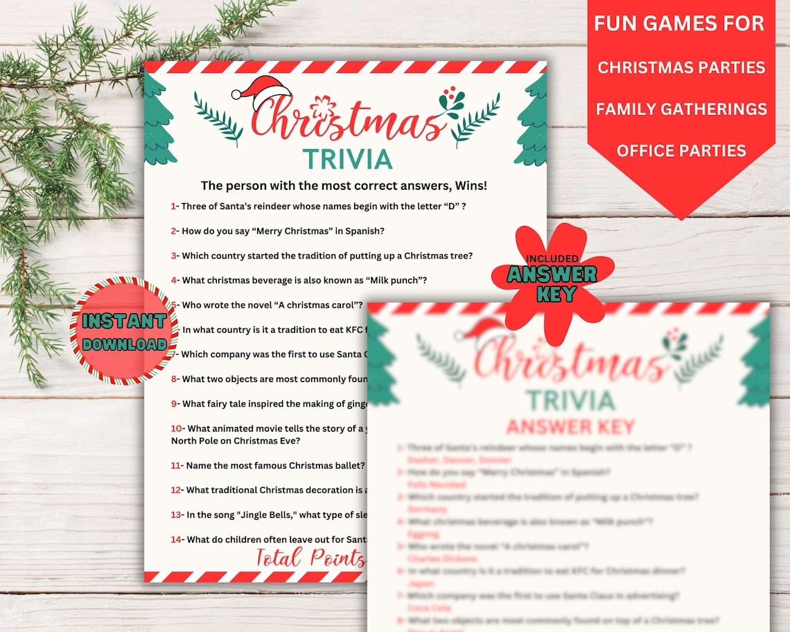 Christmas Trivia Game Printable Holiday Trivia Game for Adults ...