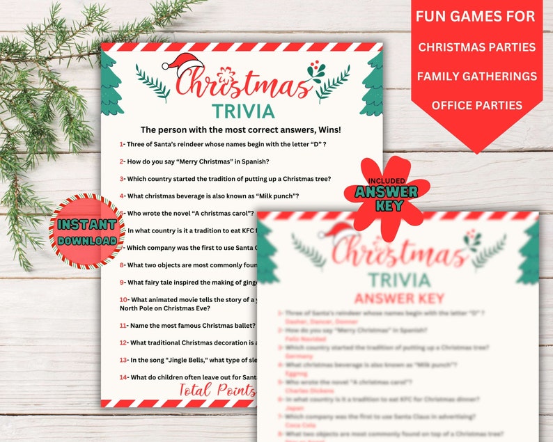 Christmas Trivia Game Printable Holiday Trivia Game for Adults ...