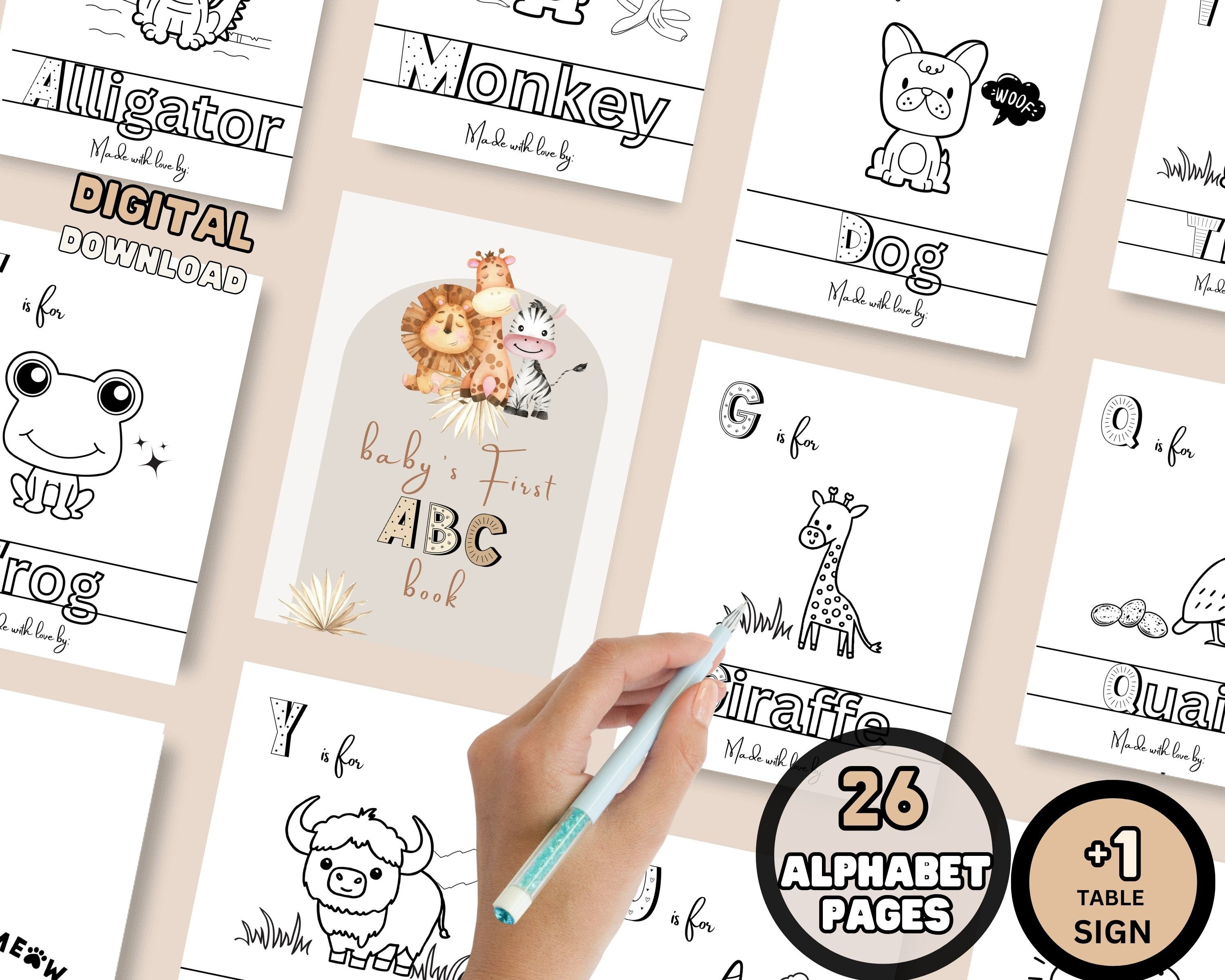 Baby Alphabet Book, Printable Baby Shower Abc Book, Animal Alphabet ...