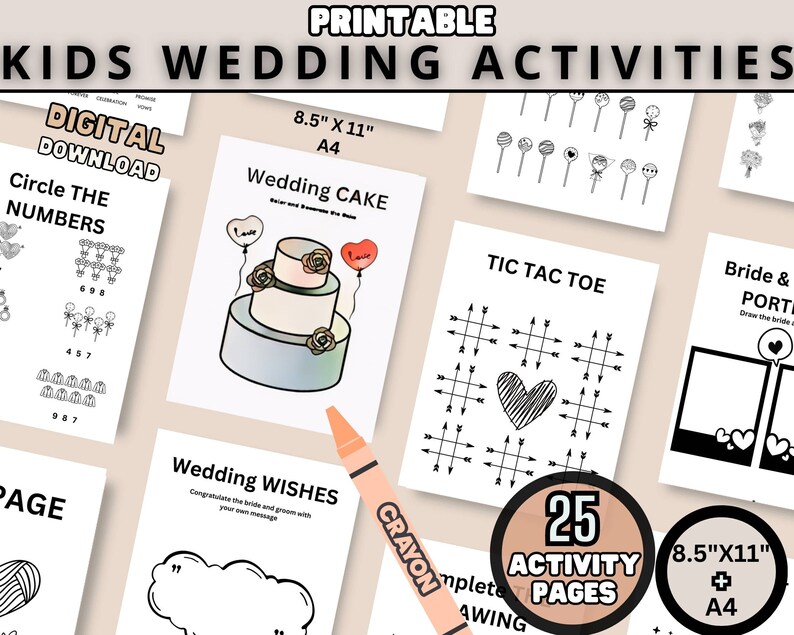 Kids Wedding Activity Book, Printable Wedding Coloring Book Pages ...