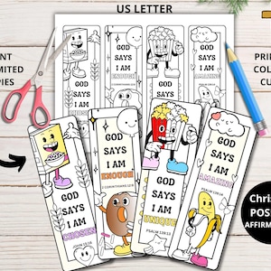 Christian Affirmations Coloring Bookmarks for Kids God Says I Am Bible ...