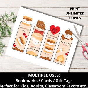 Smores Valentine Bookmarks Cards, Printable Classroom Valentine Cards ...