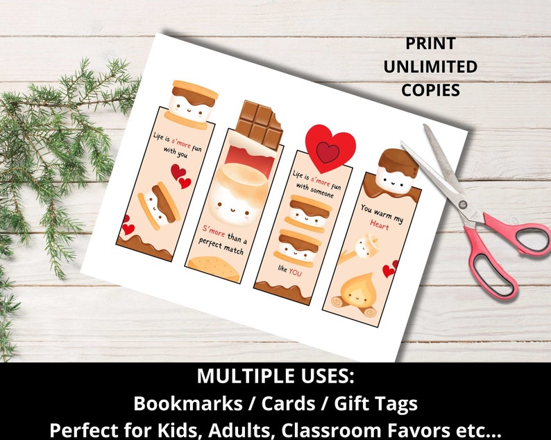 Smores Valentine Bookmarks Cards, Printable Classroom Valentine Cards ...