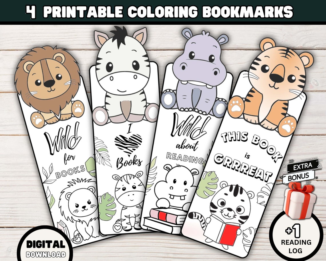 Safari Animals Printable Coloring Bookmarks, Coloring Page Book Marks ...