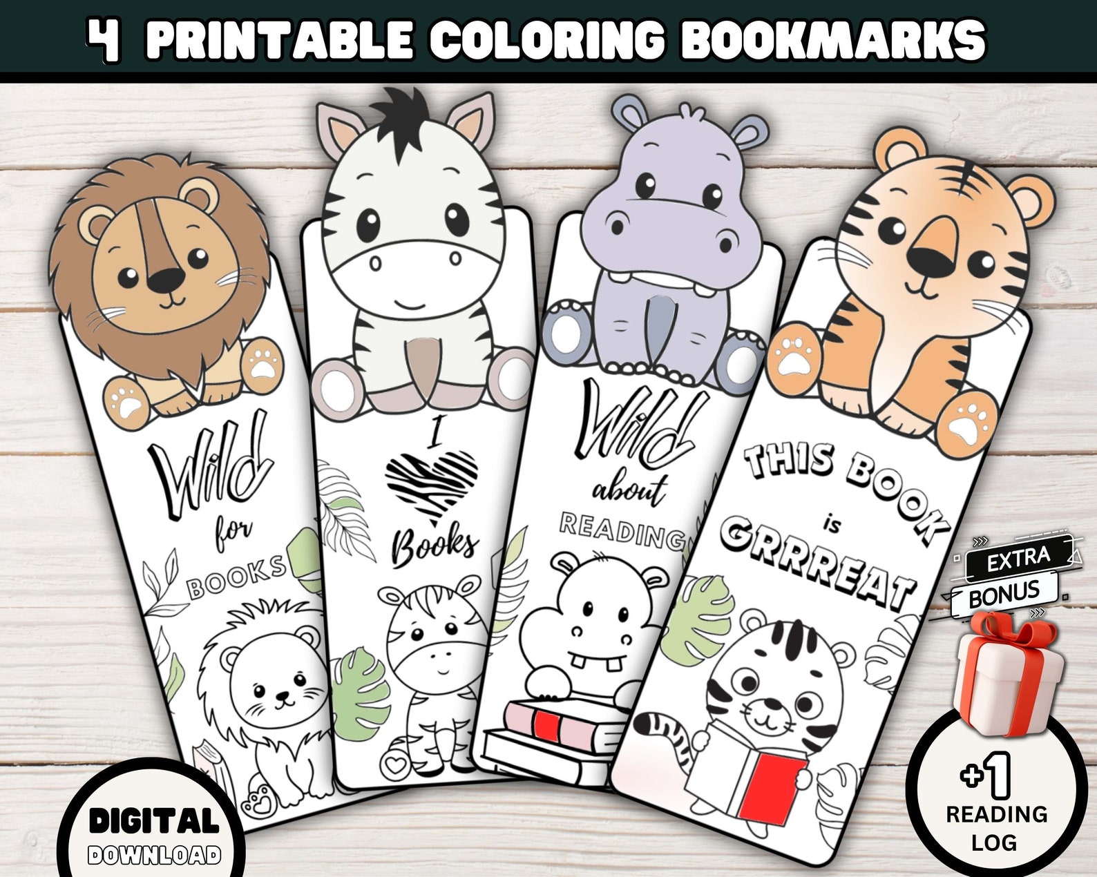 Safari Animals Printable Coloring Bookmarks, Coloring Page Book Marks ...
